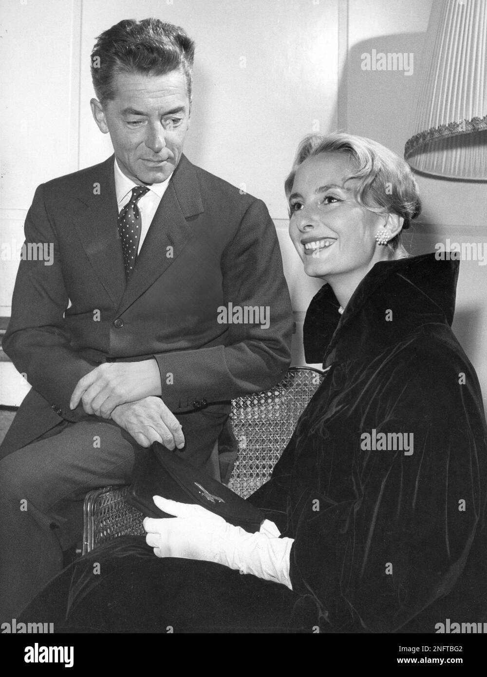 Austrian conductor Herbert von Karajan is pictured with his third wife ...