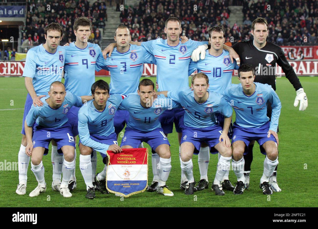 The Dutch team poses for a team group prior to a friendly soccer match ...