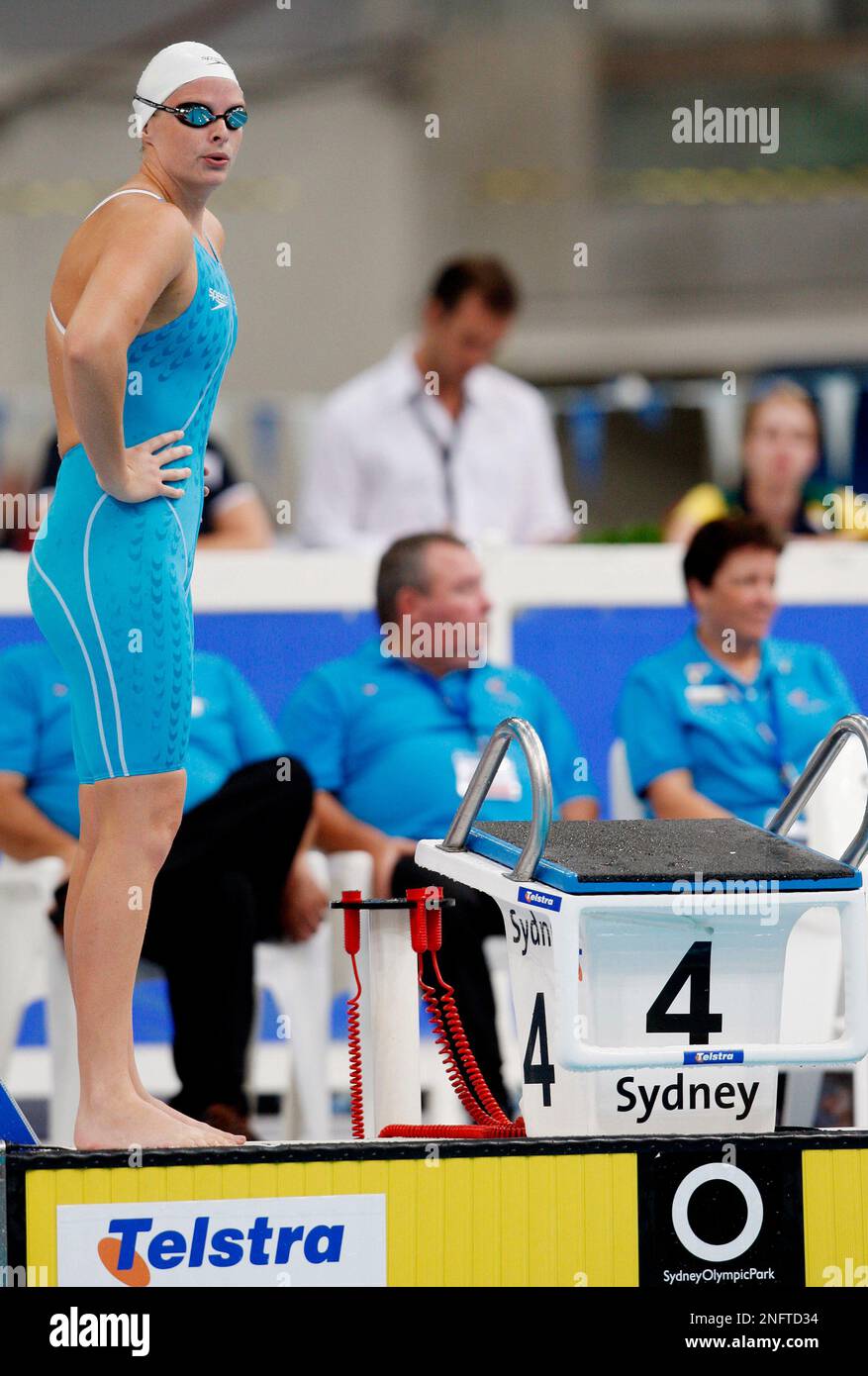 Australia's Leisel Jones prepares to mount the starting block for her ...