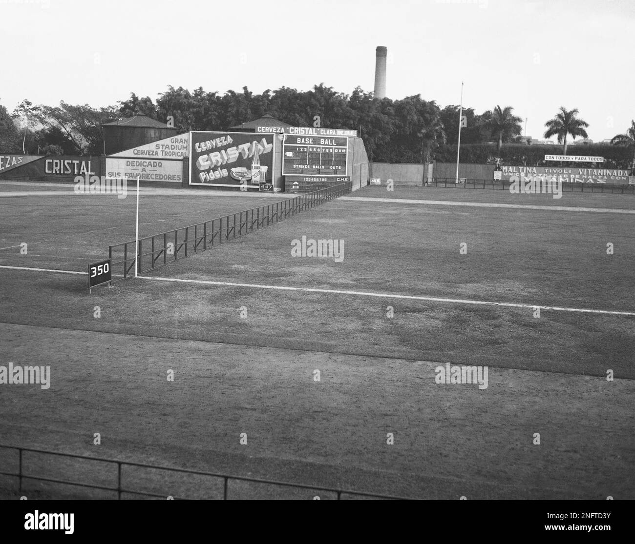 View of the new boundary mark put up at Tropical Stadium to enable the ...