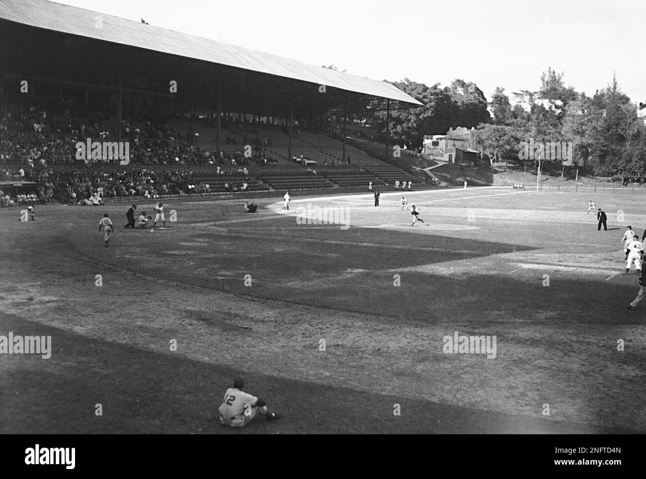 View of the new boundary mark put up at Tropical Stadium to enable the ...