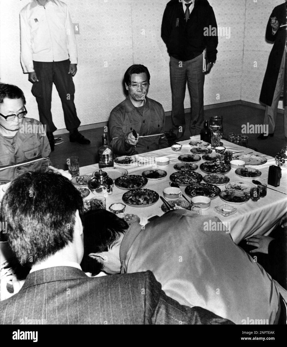 KCIA director Kim Jae-kyu, right, re-enacts the shooting of re-enacts ...