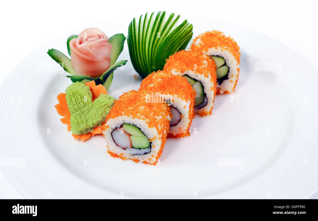 A Chinese sushi set on white background Stock Photo - Alamy