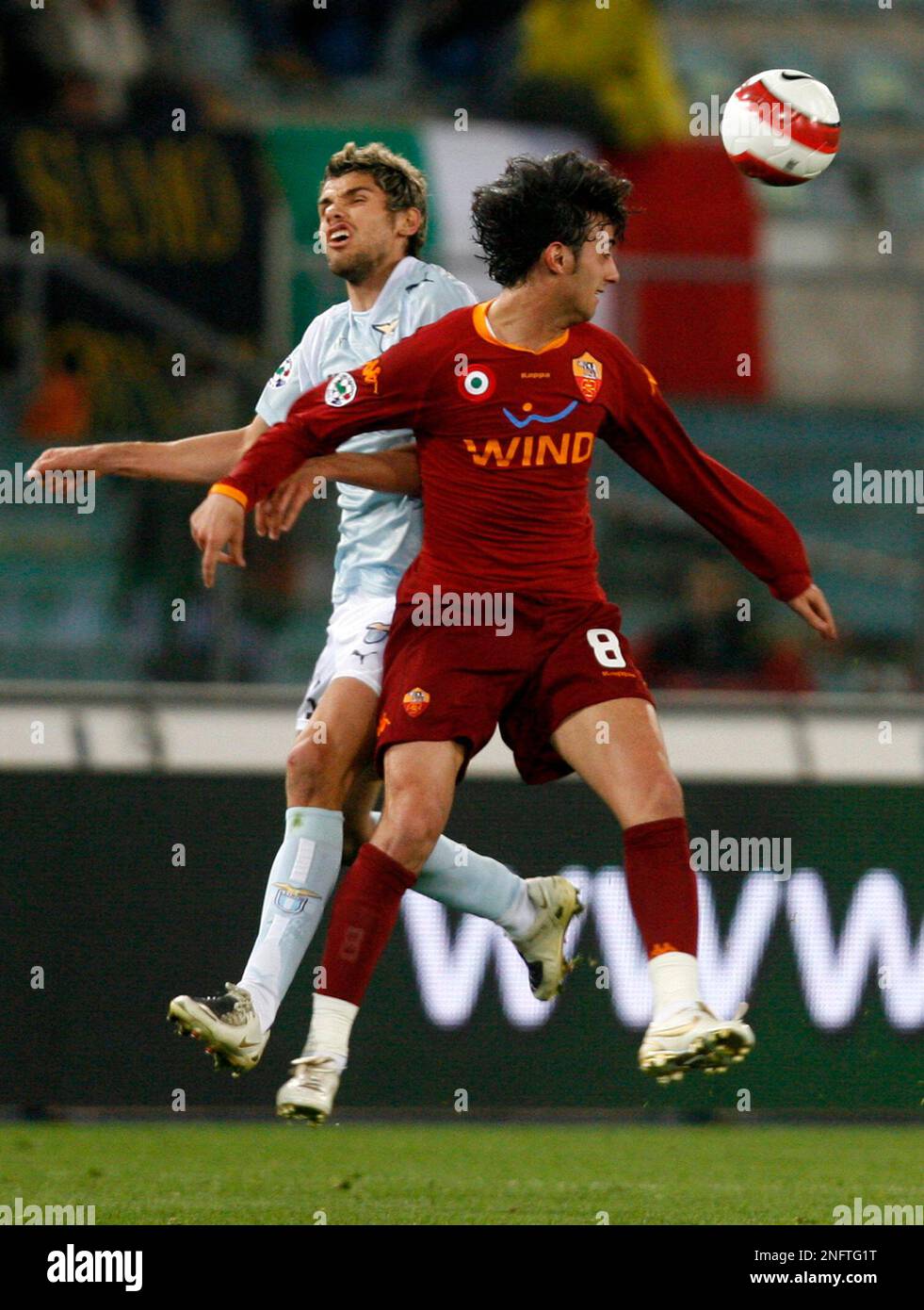 Lazio's Valon Behrami, of Switzerland, left, in action with AS Roma's ...
