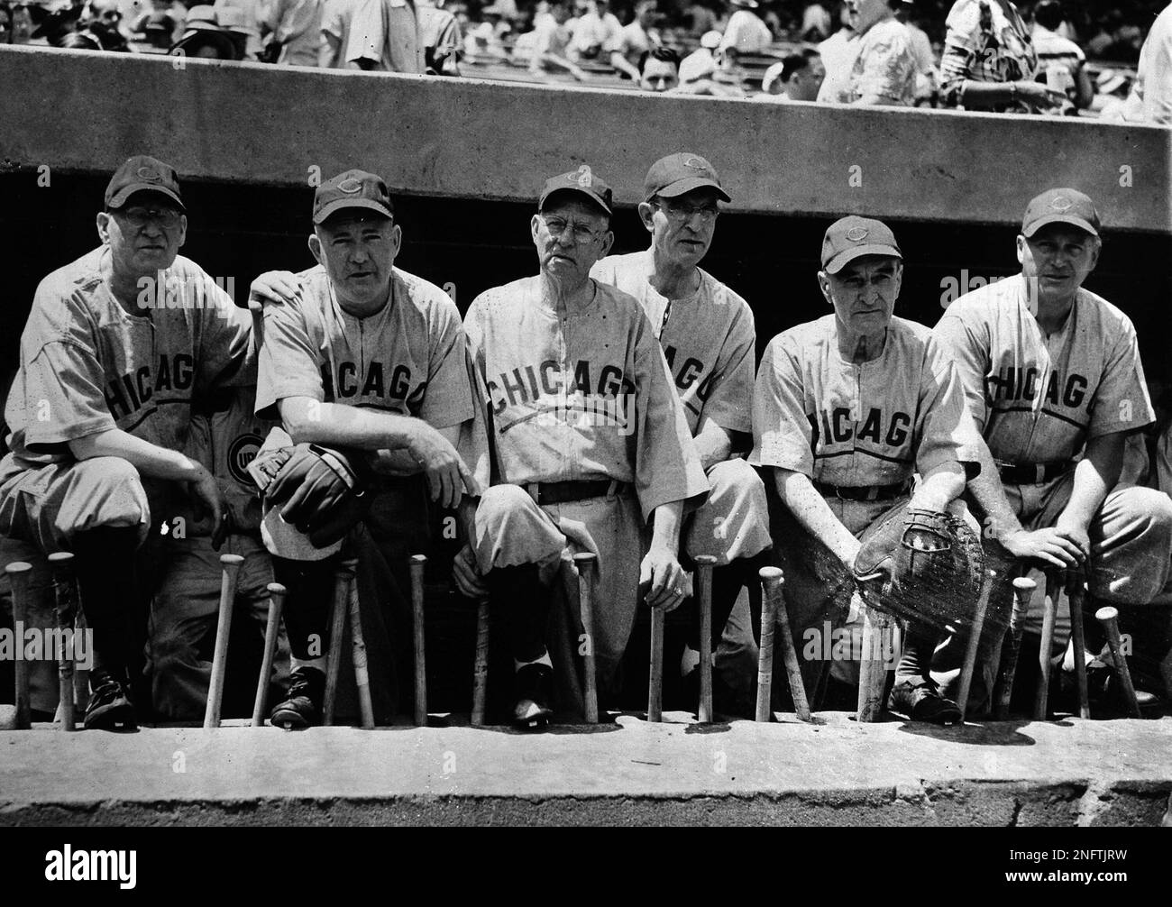 Chicago Cubs' old timers appear in their Chicago uniforms, July 9, 1944 ...
