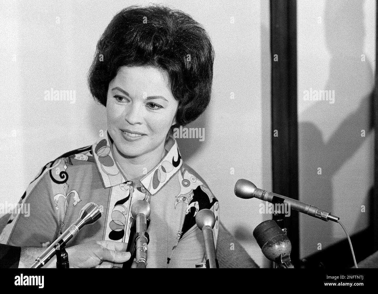 Former child star Shirley Temple Black is shown speaking, April 1968 ...