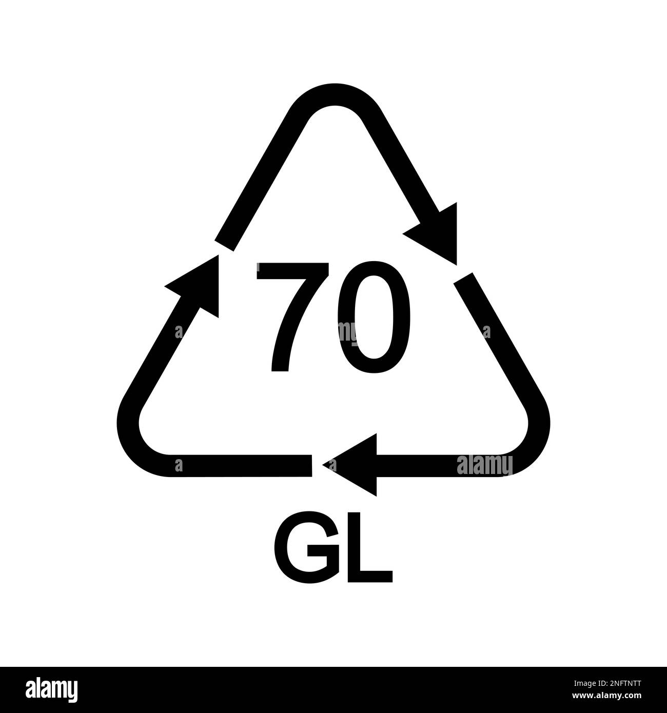 Colorless glass recycling sign in triangular shape with arrows. 70 GL ...