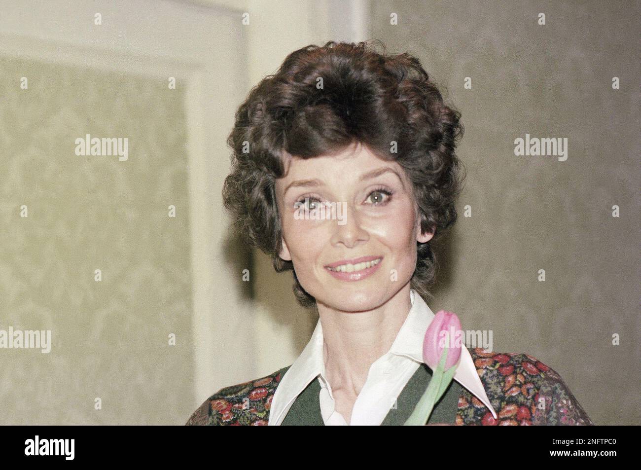 Actress Audrey Hepburn poses at a New York press conference March 12 ...