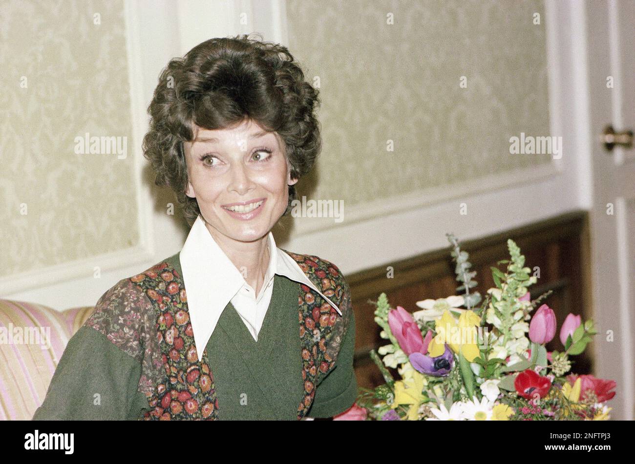 Actress Audrey Hepburn poses at a New York press conference March 12 ...