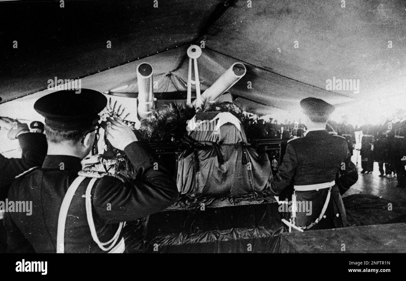 The flag-draped coffin of President Mustafa Kemal Ataturk of Turkey is ...
