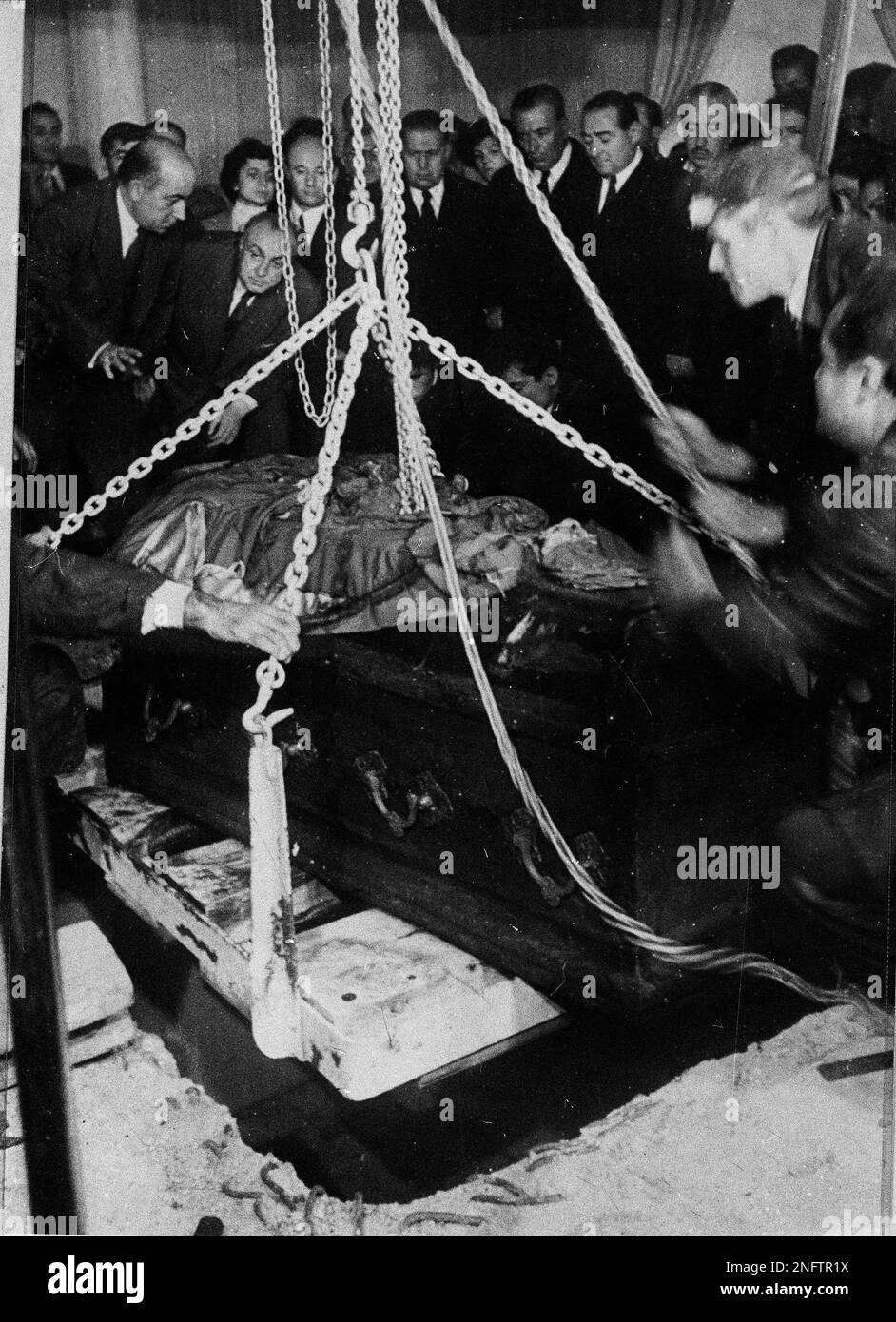 The coffin of the first president of Turkey, Kemal Ataturk, is raised ...