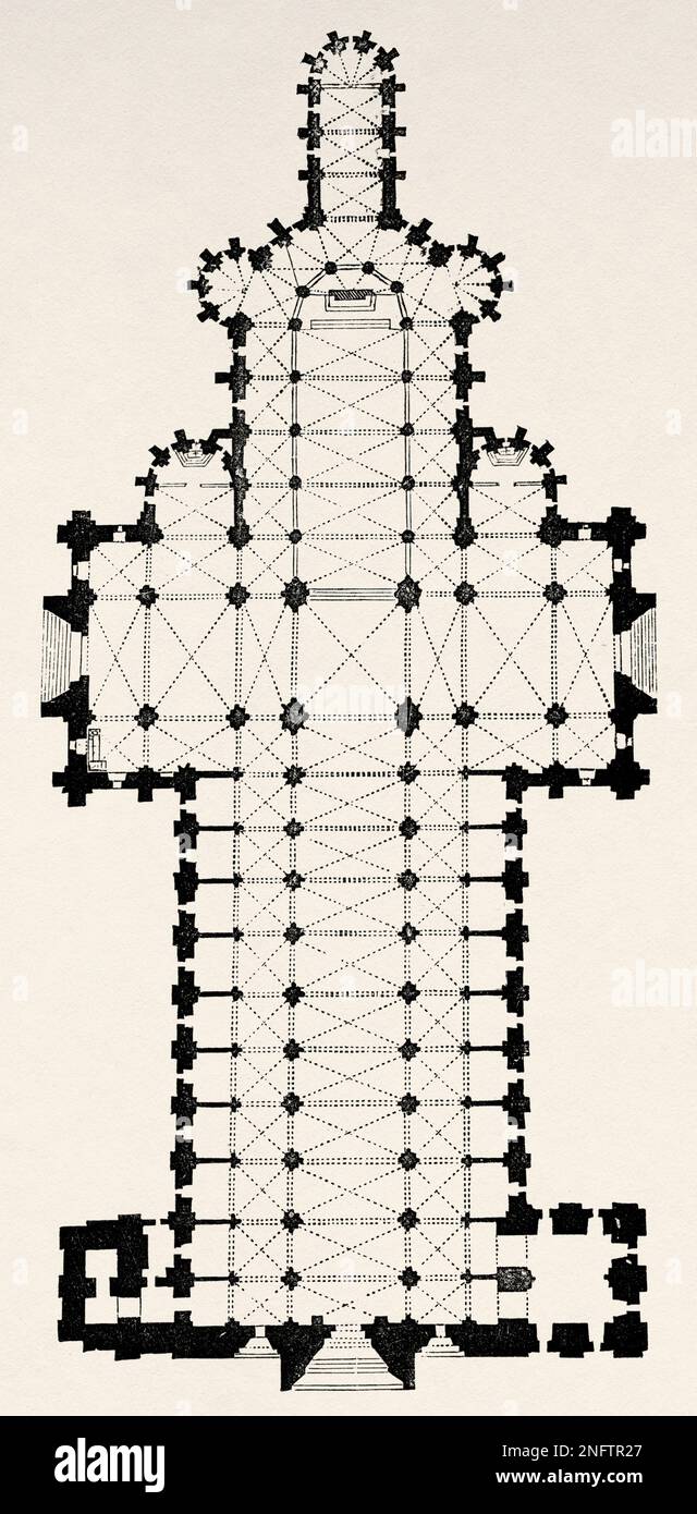 Floor plan of the 13th century ogive style Notre Dame cathedral in ...