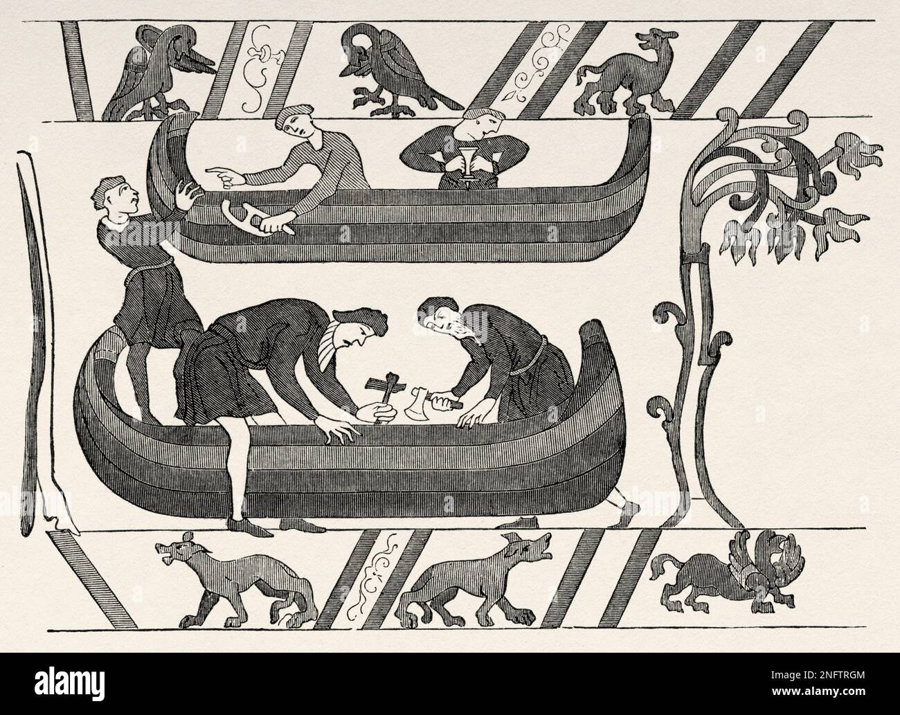 The Bayeux Tapestry, which represents the construction of the boats for ...
