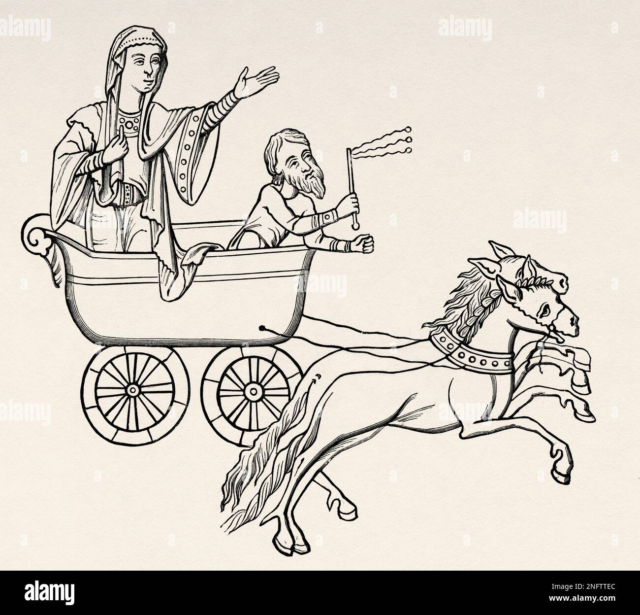 The carruca. Luxury chariot with two horses from the 5th century. The ...