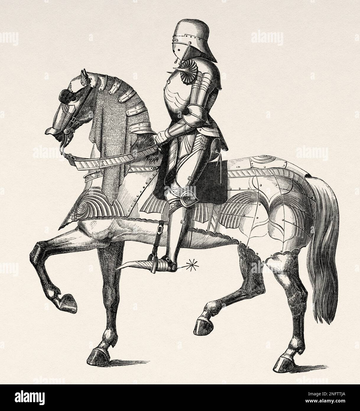 A medieval knight armed and mounted for war, 15th century. The Arts of ...