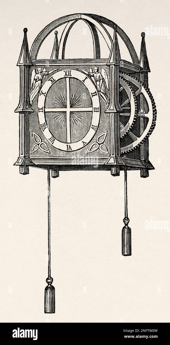 15th century clock with wheels and weights. The Arts of the Middle Ages ...