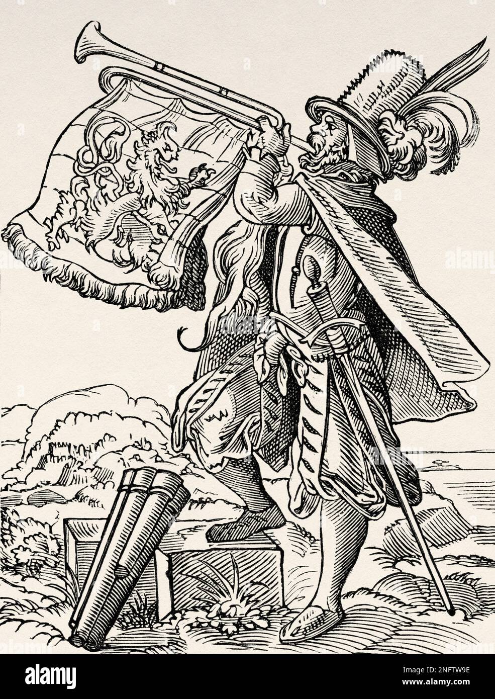German musician playing a military trumpet, 16th century. The Arts of ...