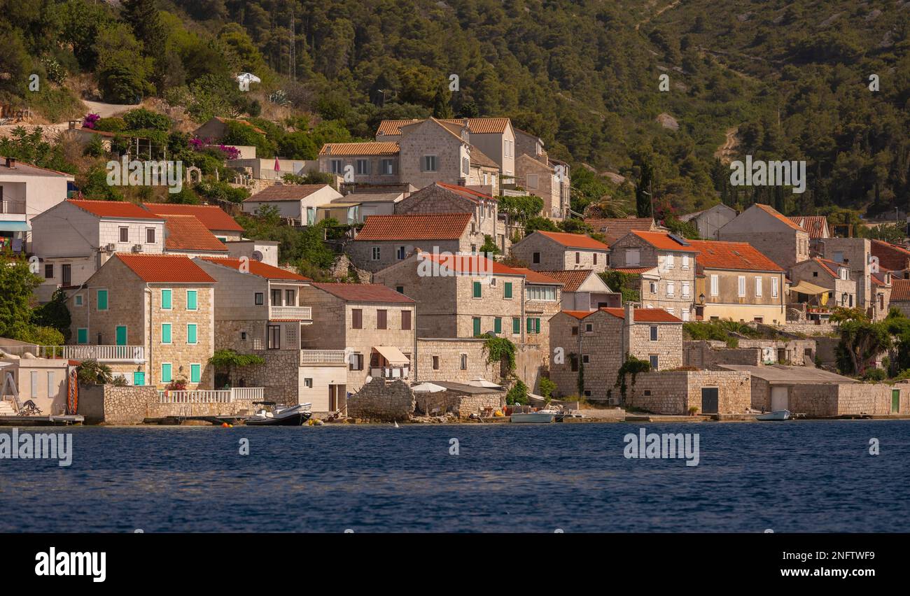 VIS ISLAND, CROATIA, EUROPE - Waterfront in harbor, town of Vis Stock ...