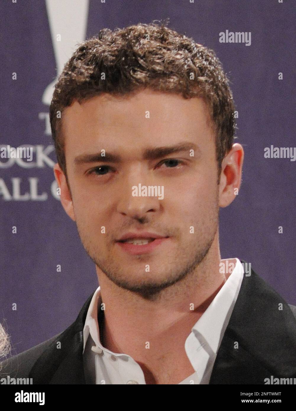 Singer Justin Timberlake poses at the Rock and Roll Hall of Fame ...