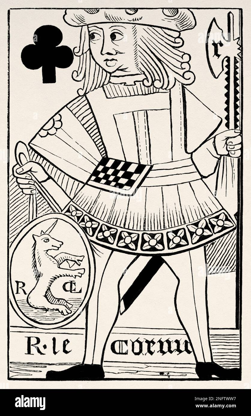 Knave of Clubs playing card, designed by R le Cornu in the 16th century ...