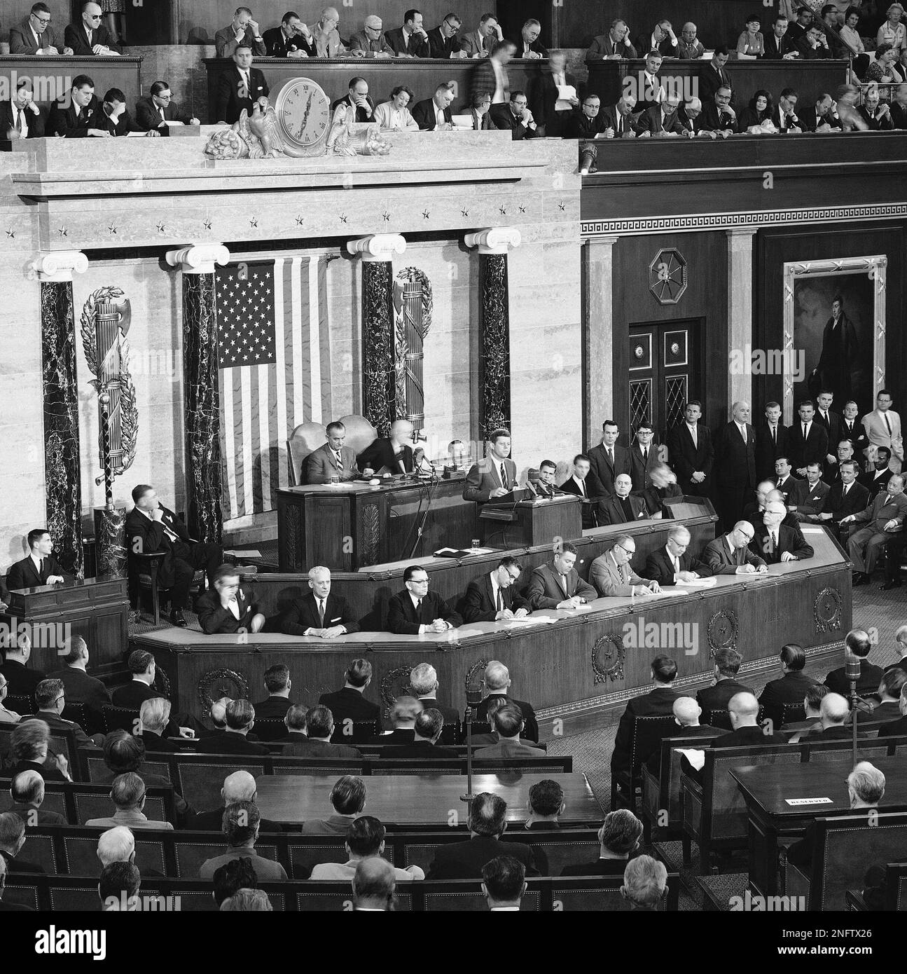 President John Kennedy addresses a joint session of Congress assembled ...