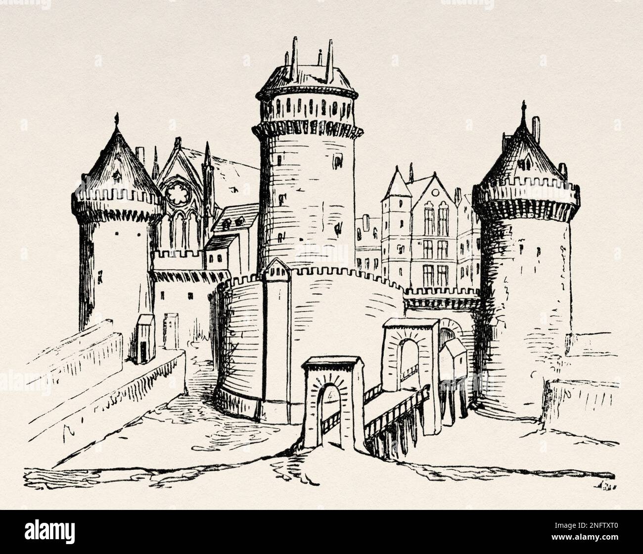 Chateau de Coucy in its former state from the 13th century, France. The ...