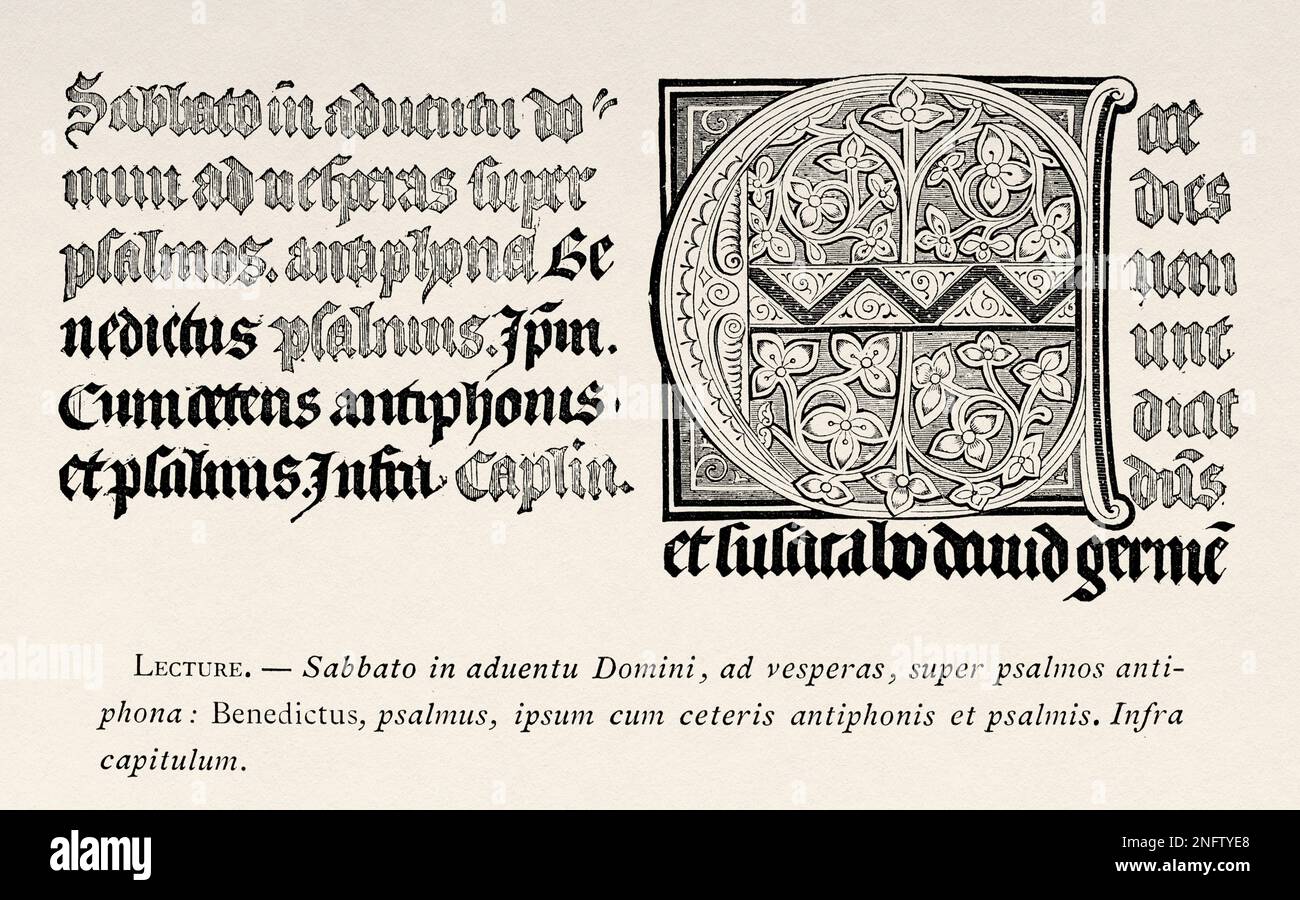 Fifteenth century handwriting from the first page of a Breviary. The ...