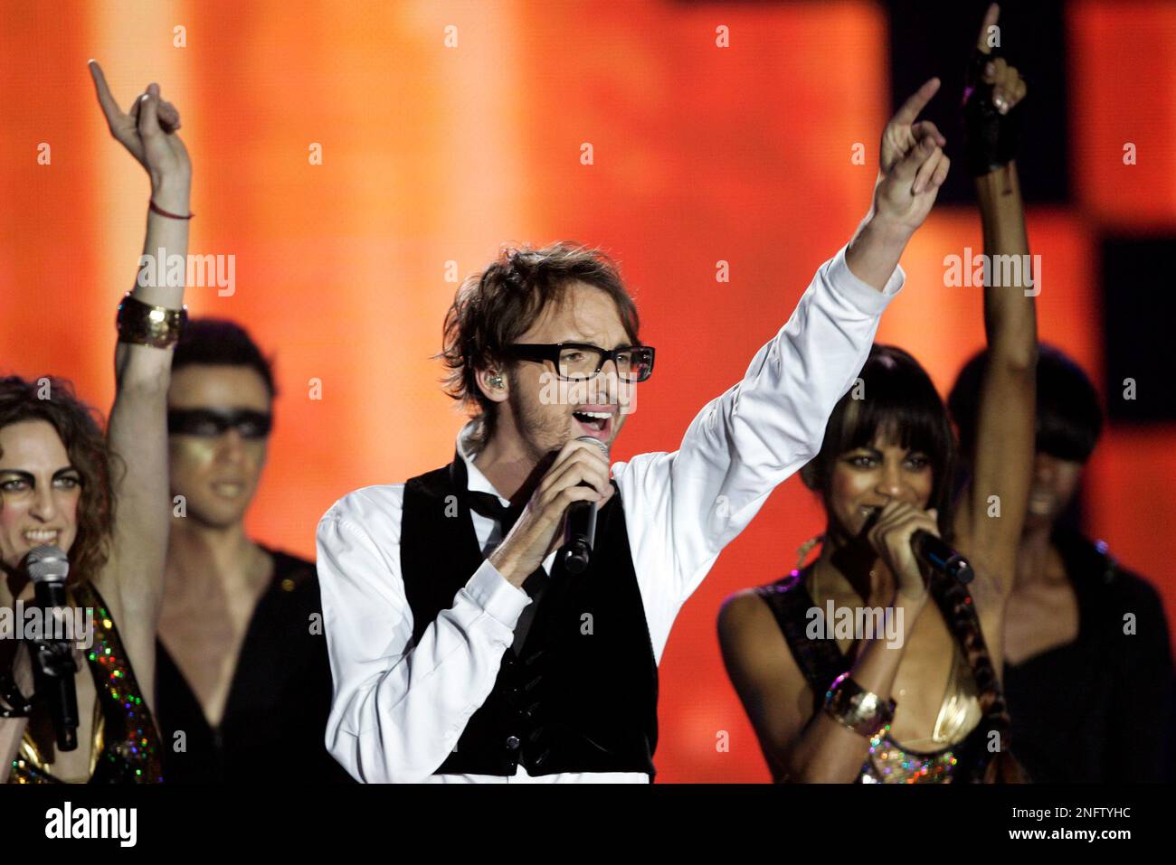 French artist Christophe Willem, center, performs after winning the ...