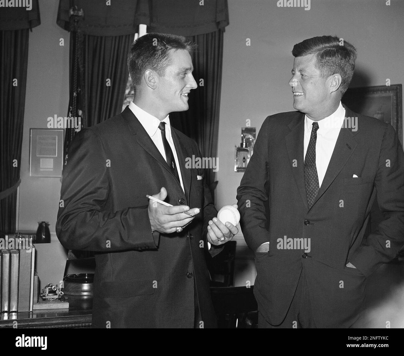 President John Kennedy and Roger Maris, at left, of the New York ...