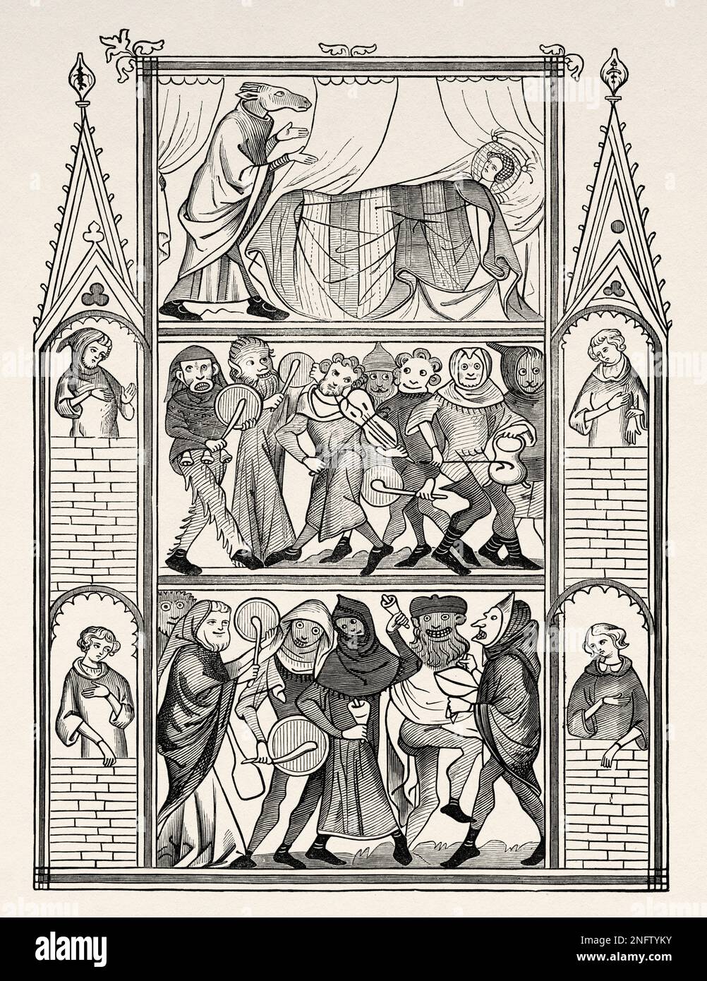 Miniature taken from the Roman de Fauvel representing Fauvel or the Fox ...