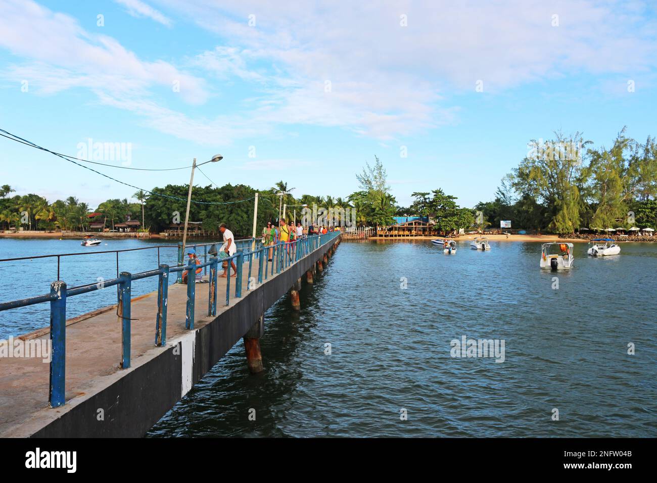 Pier for arrival at the beaches of Camamu Bay, in the Municipality of ...
