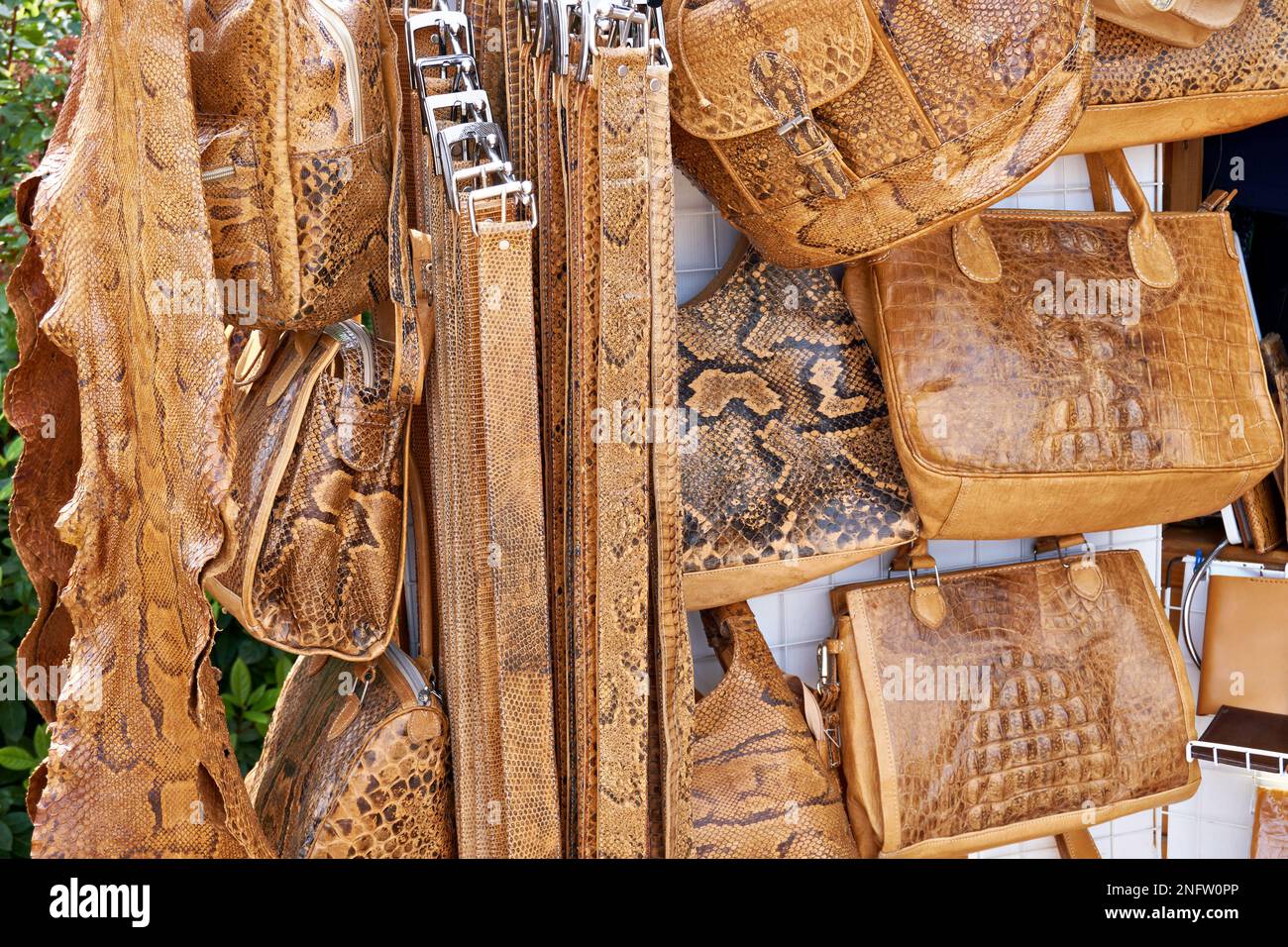 Products made of snake skin on the market Stock Photo - Alamy