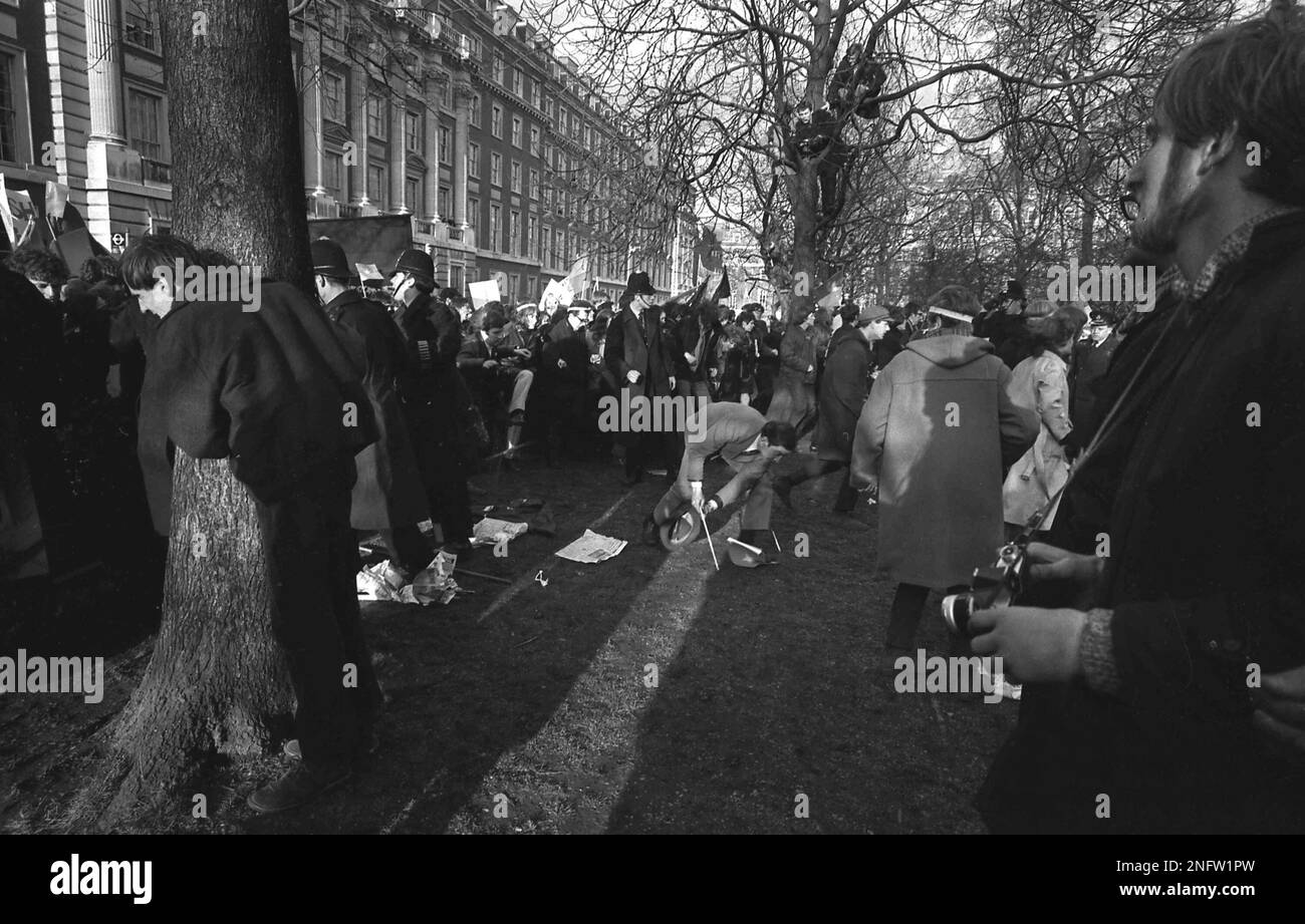 Police struggle with anti Vietnam War demonstrators outside the Embassy ...