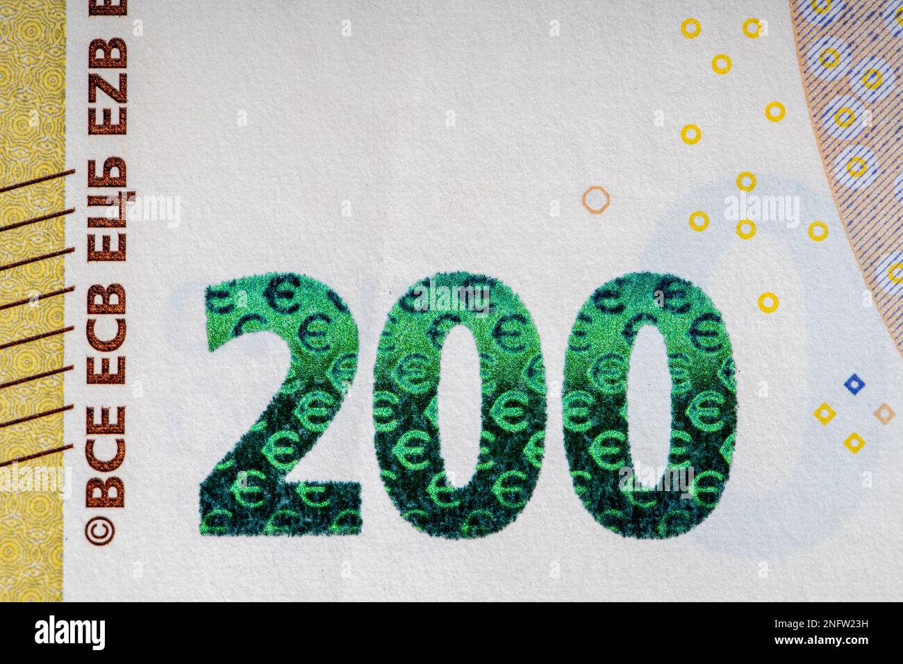 200 euro banknote close up, for business finance topics. World money ...