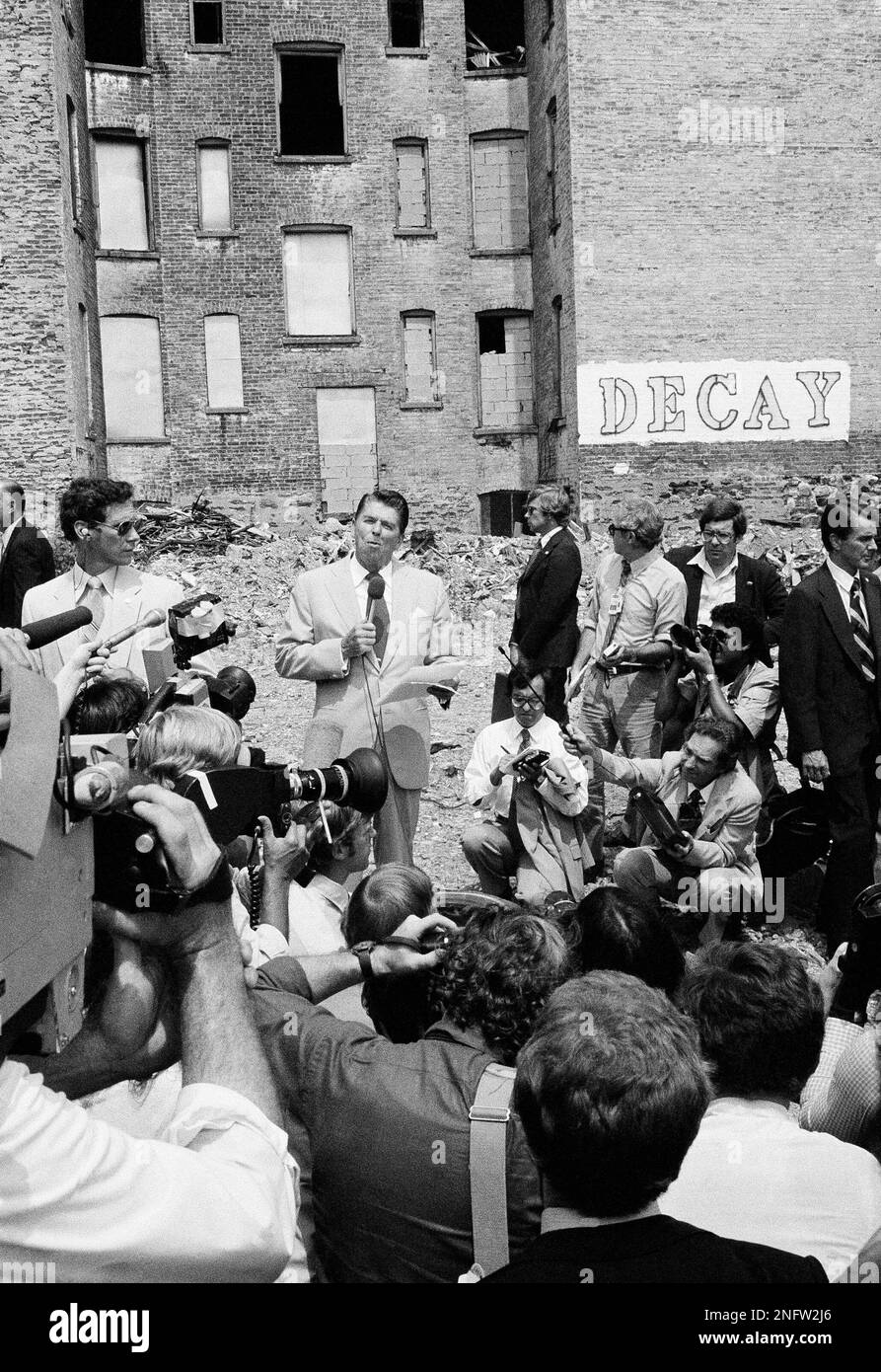 Gov. Ronald Reagan speaking on Aug. 5, 1980 at Charlotte St. in the ...