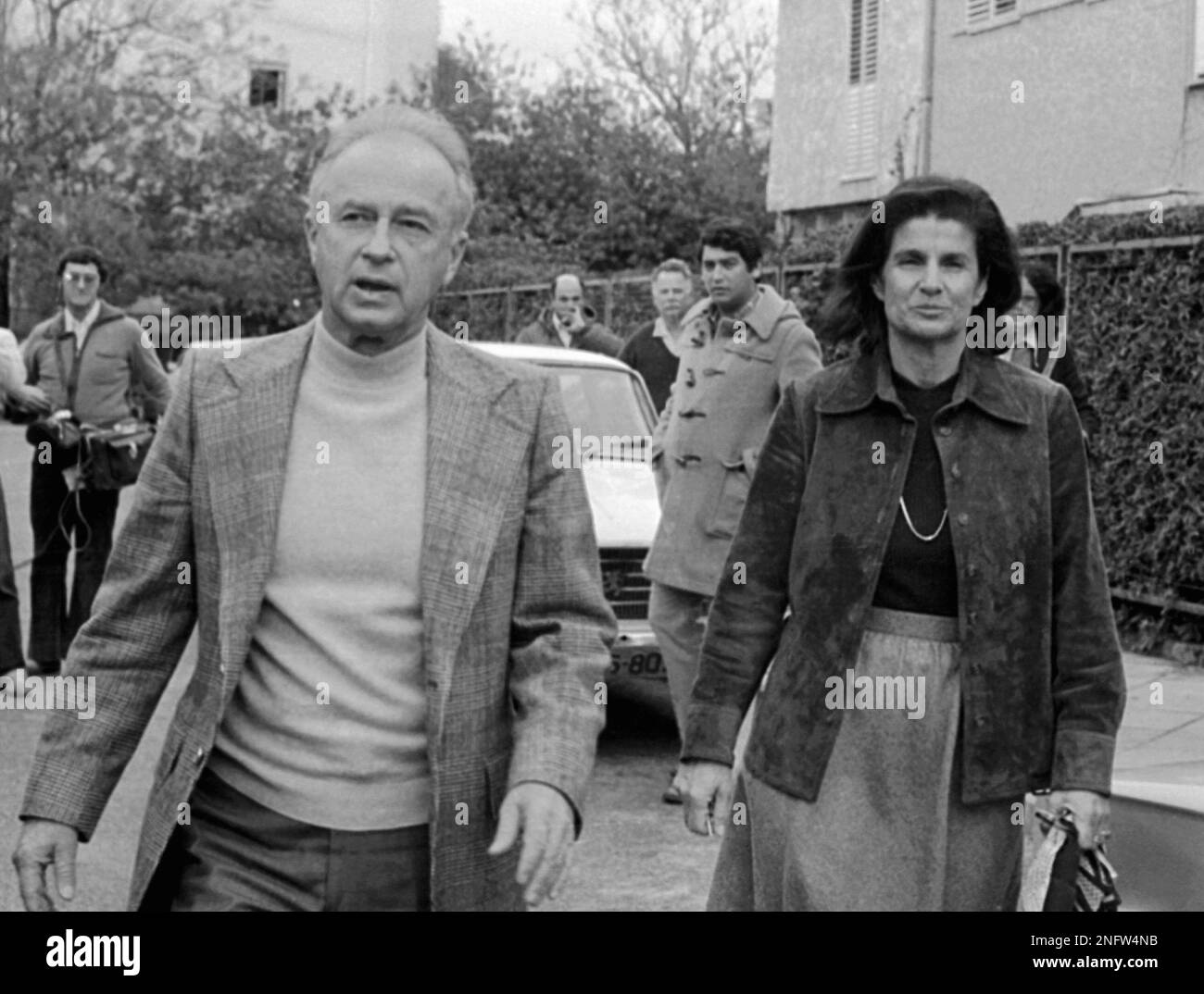 Former Israeli Prime Minister Yitzak Rabin and his wife Leah, walk out ...