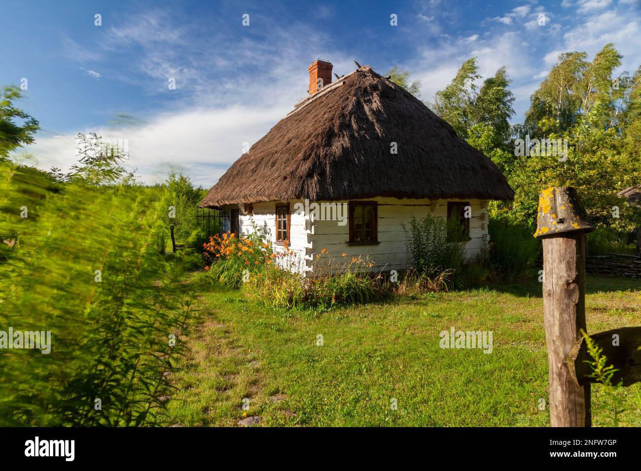 The old, traditional country cottage thatched roof, Podlasie region ...