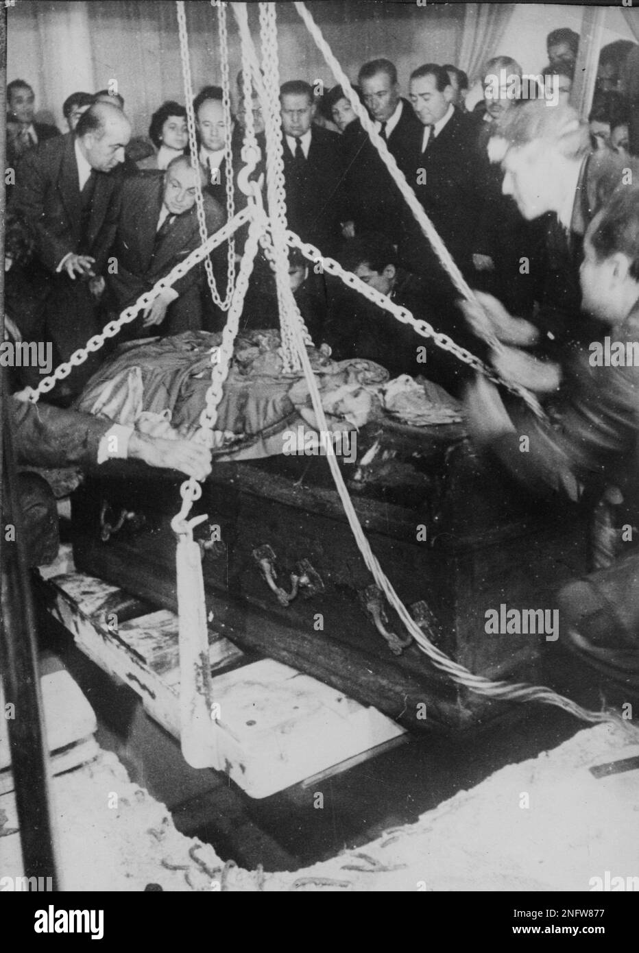 Image shows as Ataturk's coffin is lifted from the vault at the Ethnological Museum in Ankara ...