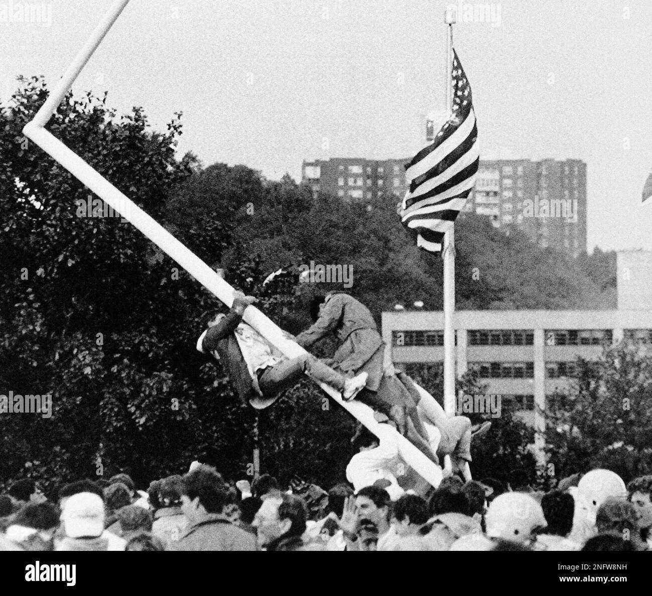 Columbia fans tear down the goal posts on Saturday, October 8, 1988 in ...