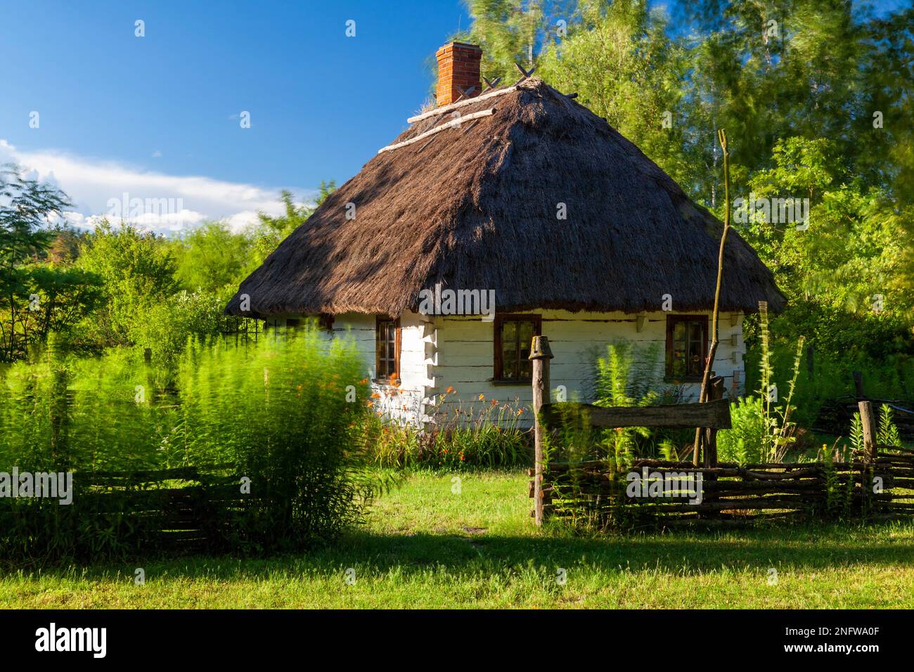 The old, traditional country cottage thatched roof, Podlasie region ...