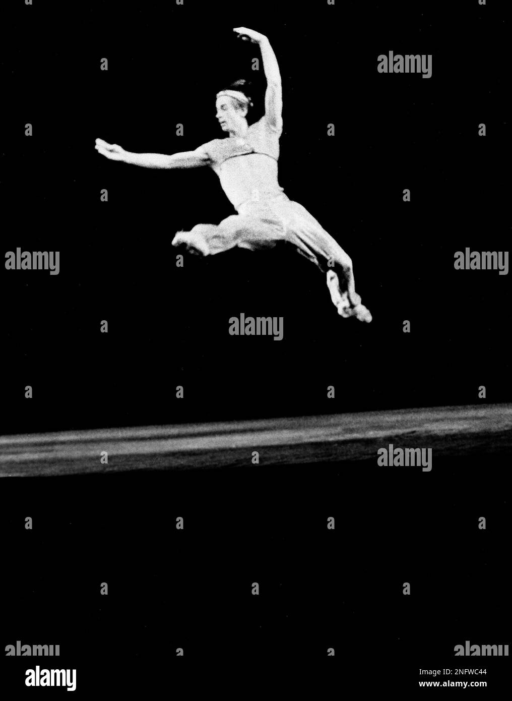 Ballet dancer Rudolph Nureyev leaps high during a rehearsal of his pas ...