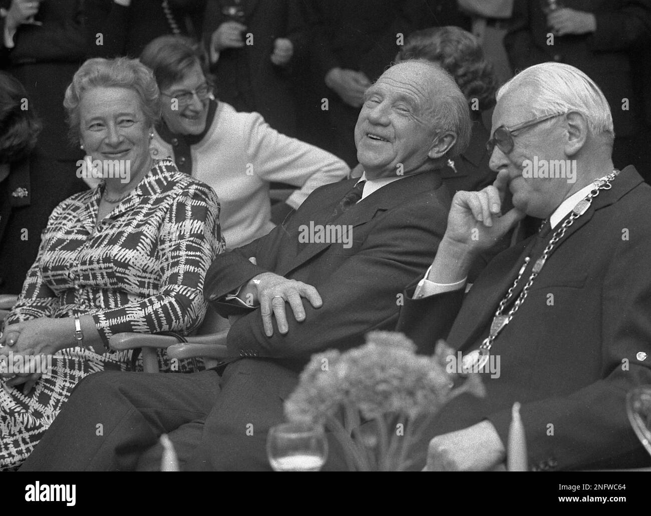 Nobel laurate physicist Prof. Dr. Werner Heisenberg, center, shares a ...