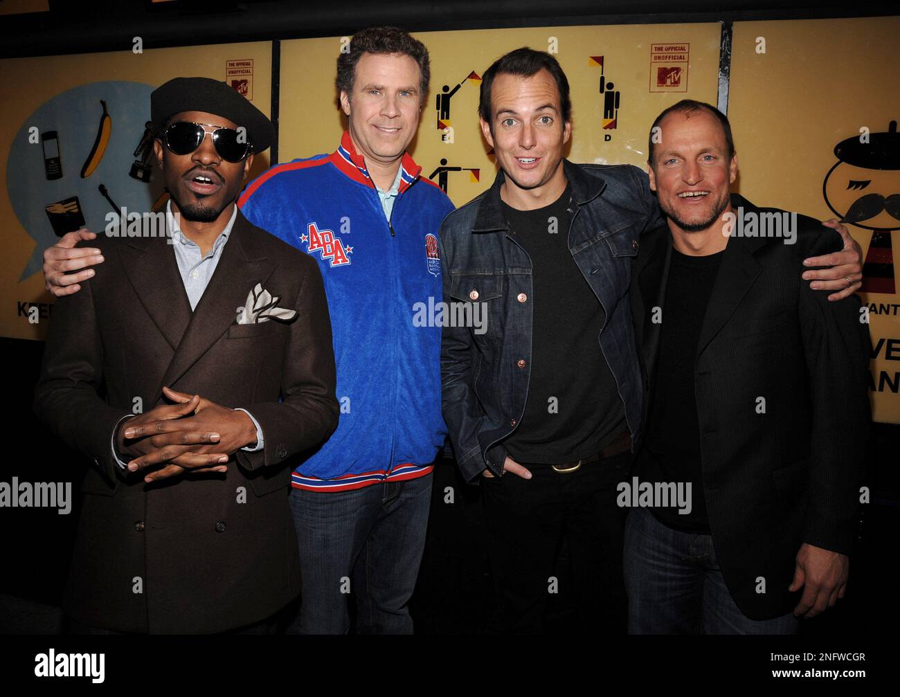 From left, actors Andre Benjamin, Will Ferrell, Will Arnett and Woody ...