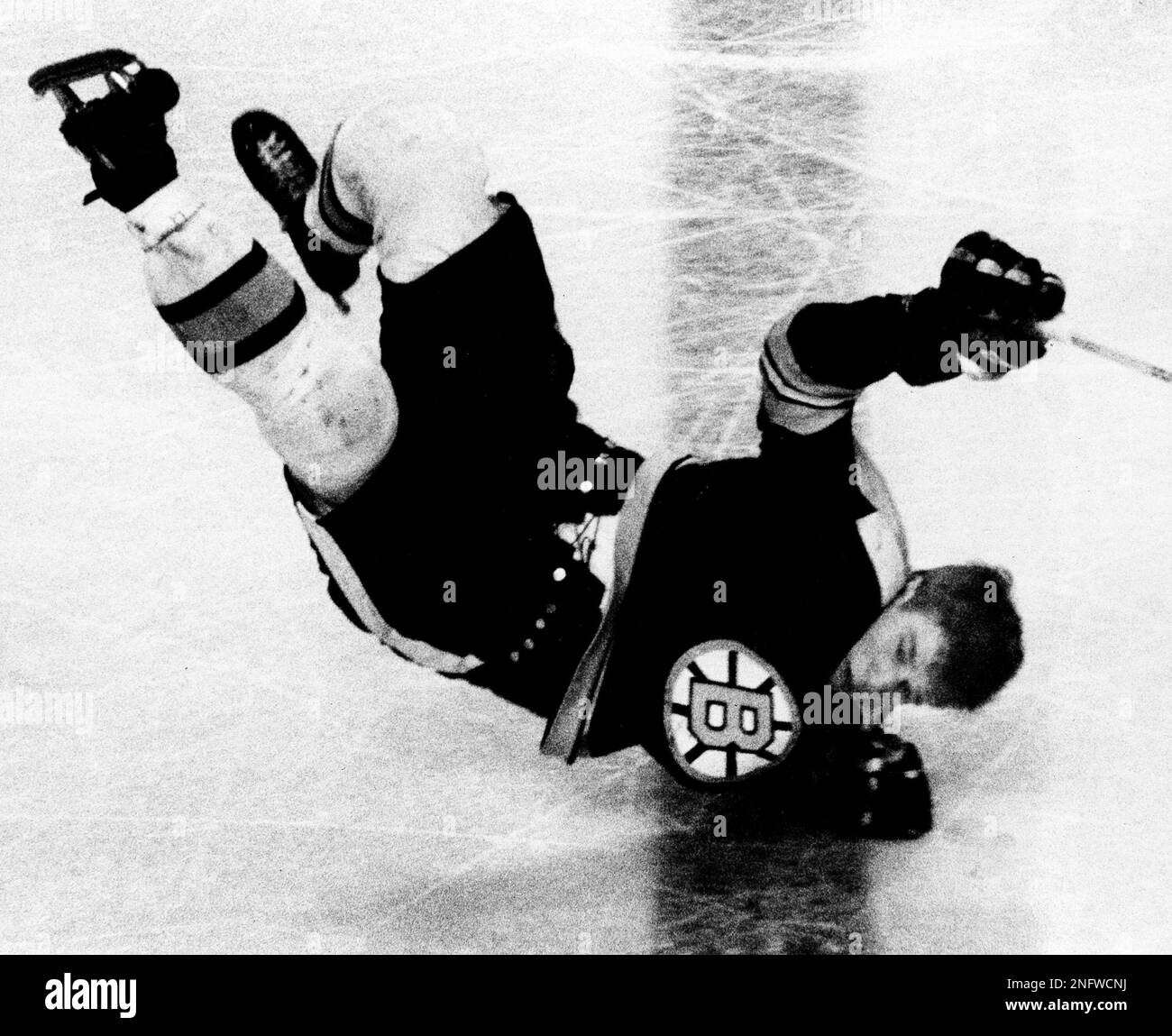 Boston Bruins' Bobby Orr takes a tumble in the third period of the ...