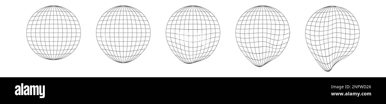 Process of globe melting. Set of deflated sphere icons. Distorted ...