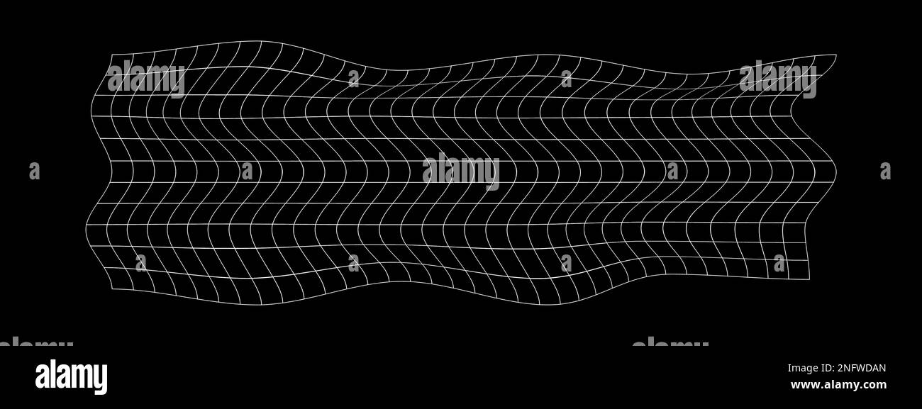 Distorted white grid on black background. Warped mesh texture. Fish net ...