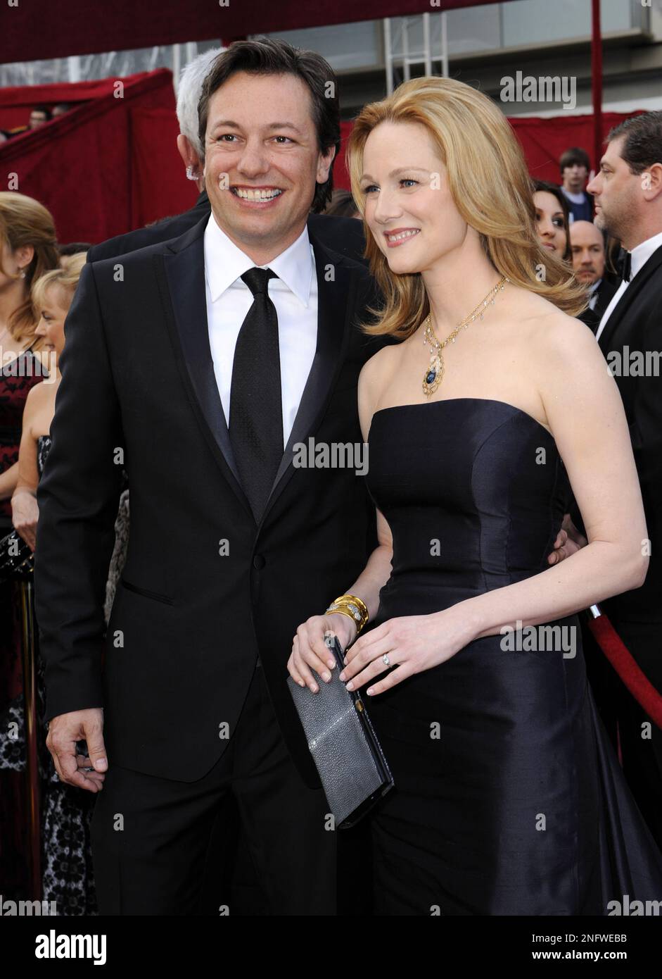 Actress Laura Linney and Marc Schauer arrive at the 80th Academy Awards ...