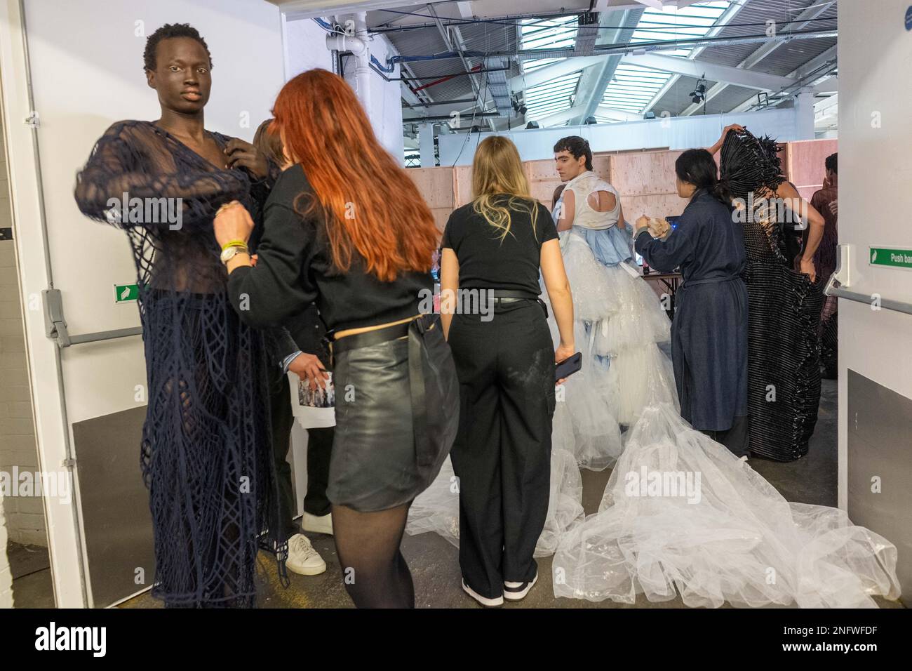 Models backstage during the London College of Fashion show at The ...