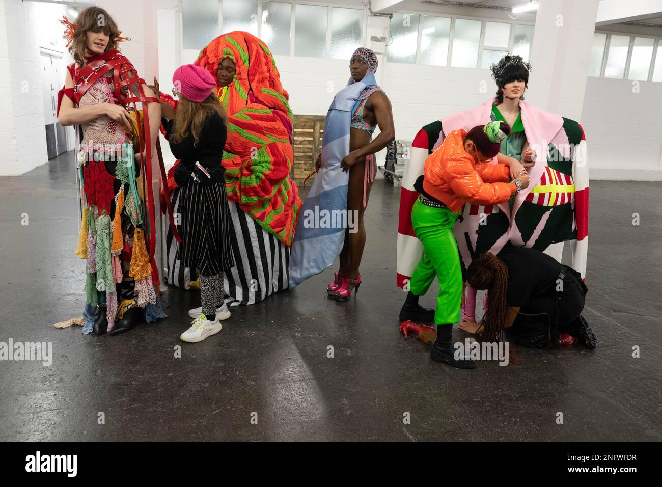 Models backstage during the London College of Fashion show at The ...