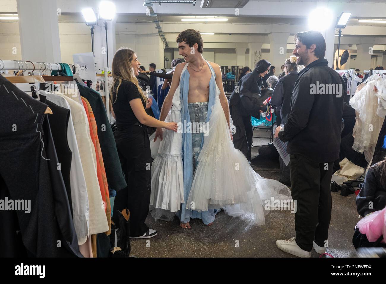 Models backstage during the London College of Fashion show at The ...